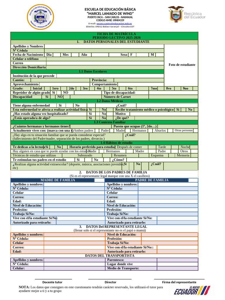 Ficha de Estudiante - 2025 | PDF