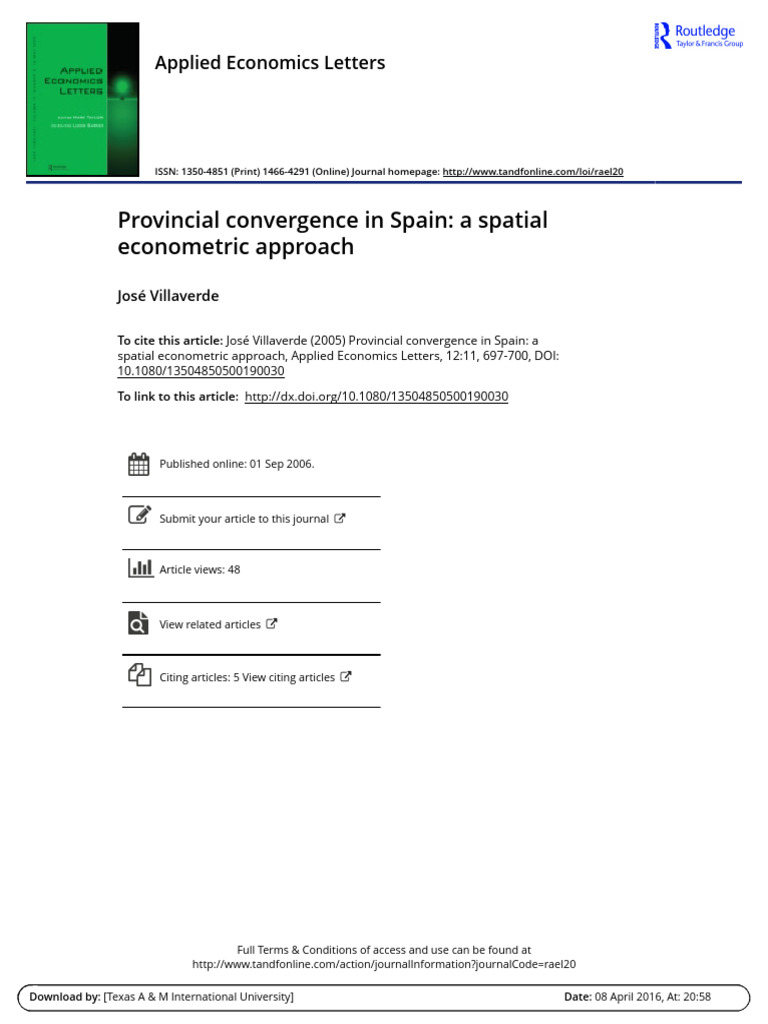 Provincial Convergence in Spain A Spatial | PDF | Spatial Analysis | Akaike Information Criterion