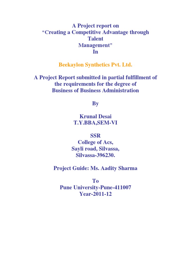 A Project Report On Talent Management | PDF | Employee Retention ...