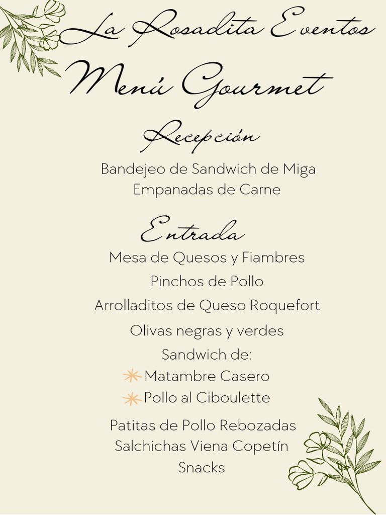 Menú Gourmet La Rosadita Eventos | PDF