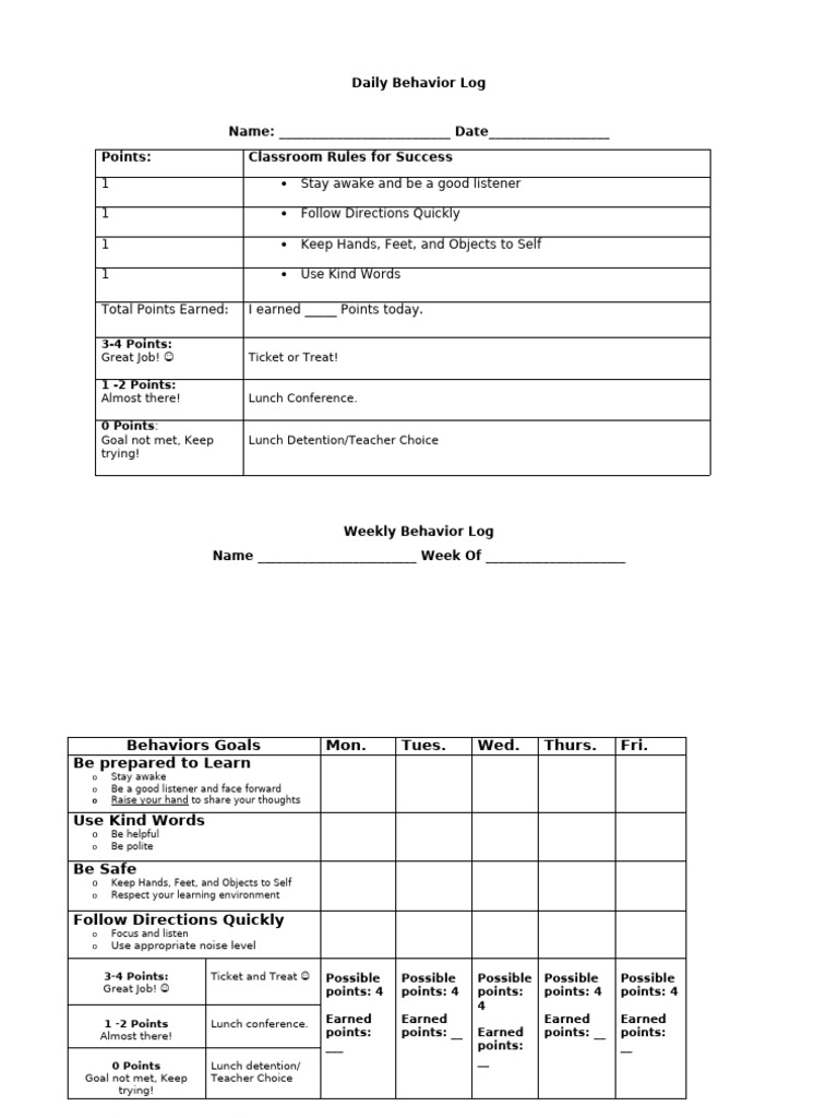 Daily Behavior Log | PDF