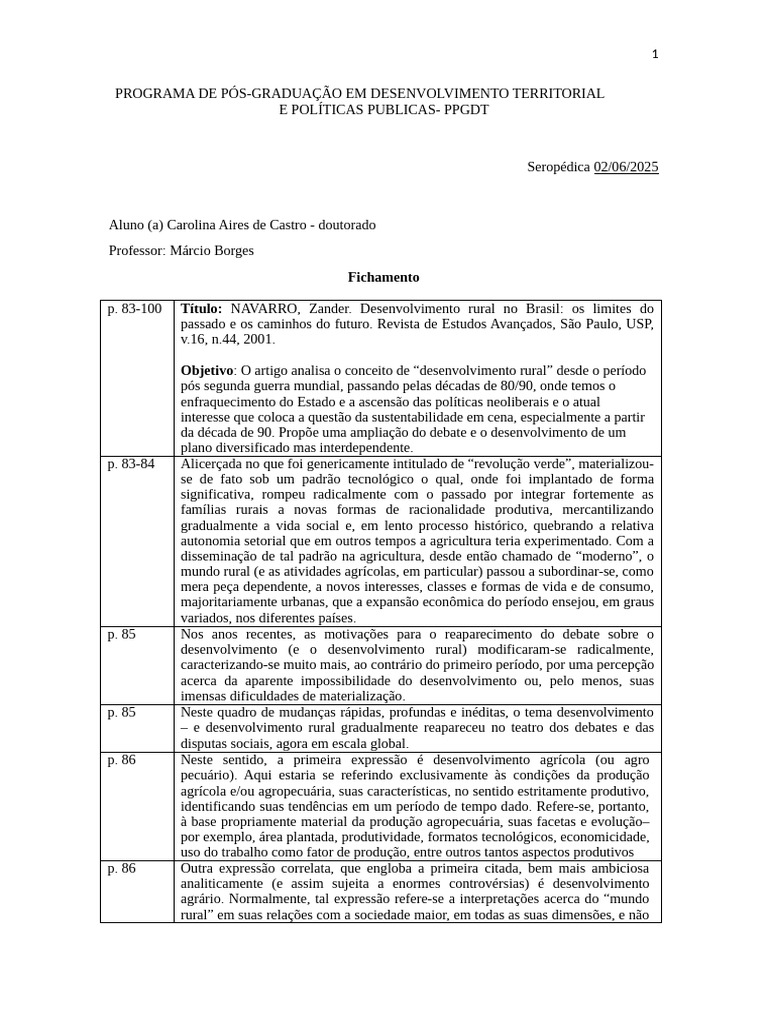 Fichamento Texto Complementar 2 | PDF | Agricultura | Sustentabilidade