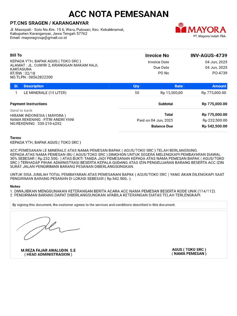 Invoice INV AGUS 4739 | PDF