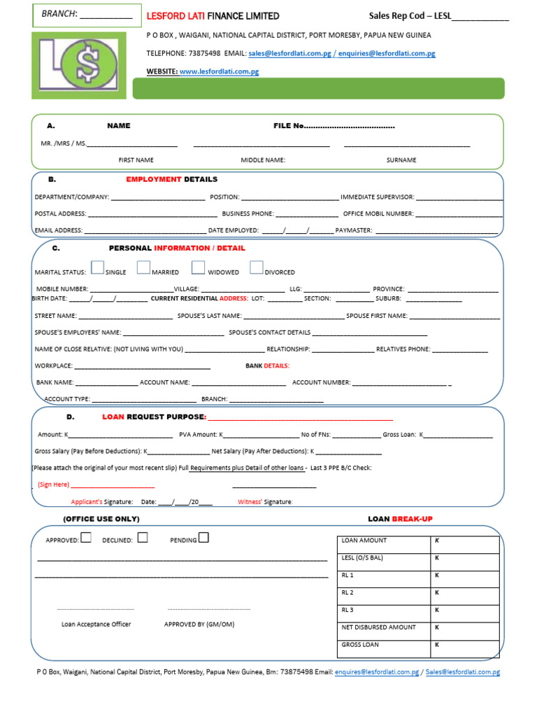 Loan Application Form - Lesford Lati Finance | PDF