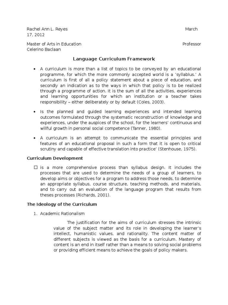 Language Curriculum Framework | PDF | Curriculum | Philosophy Of Education
