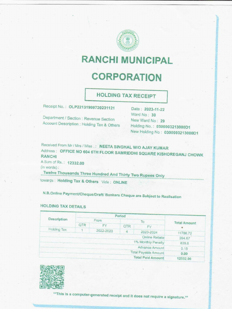 Holding Tax Receipt | PDF