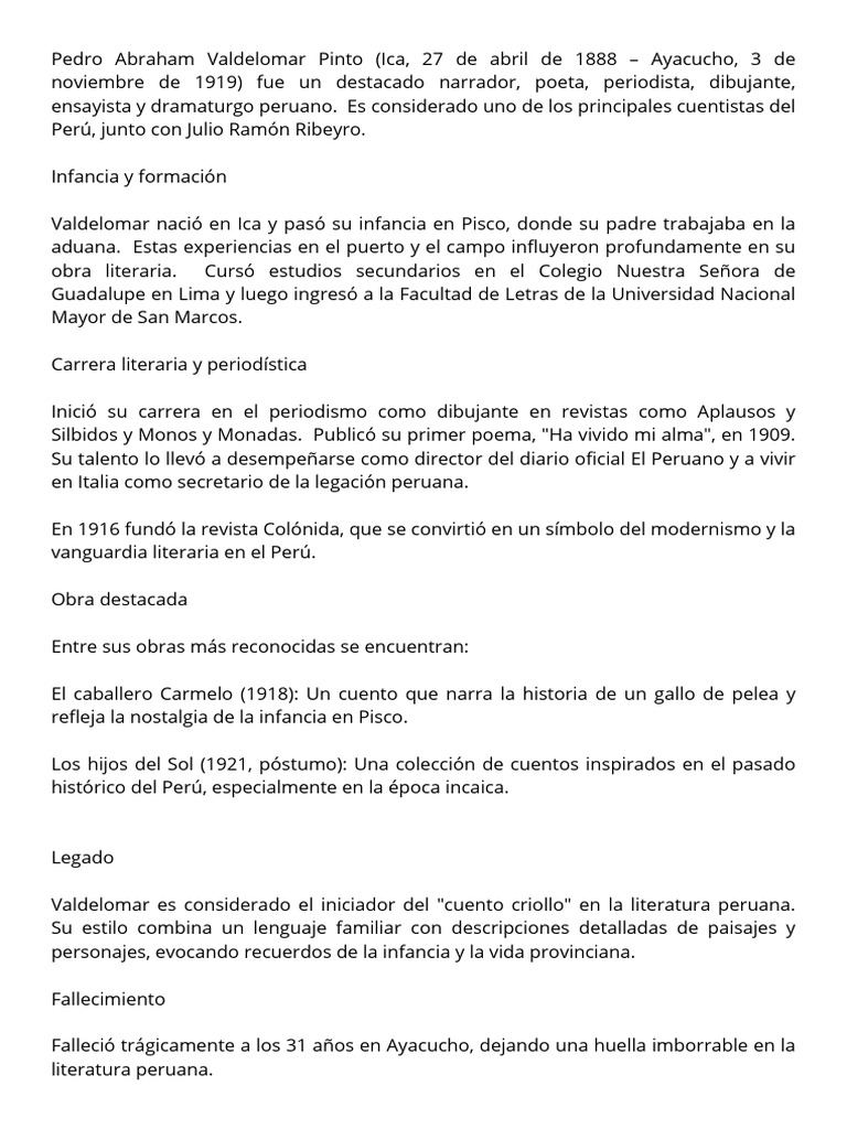 Pedro Abraham Valdelomar Pinto (Ica, 27 | PDF