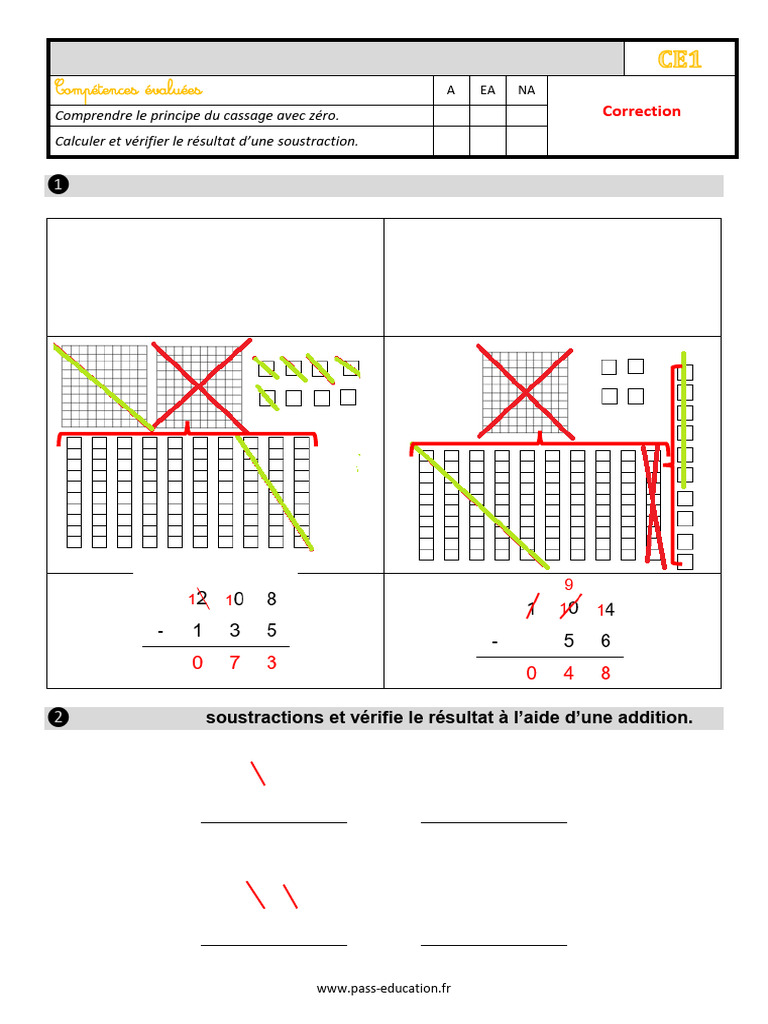 Évaluation soustraction par cassage CE1 | PDF