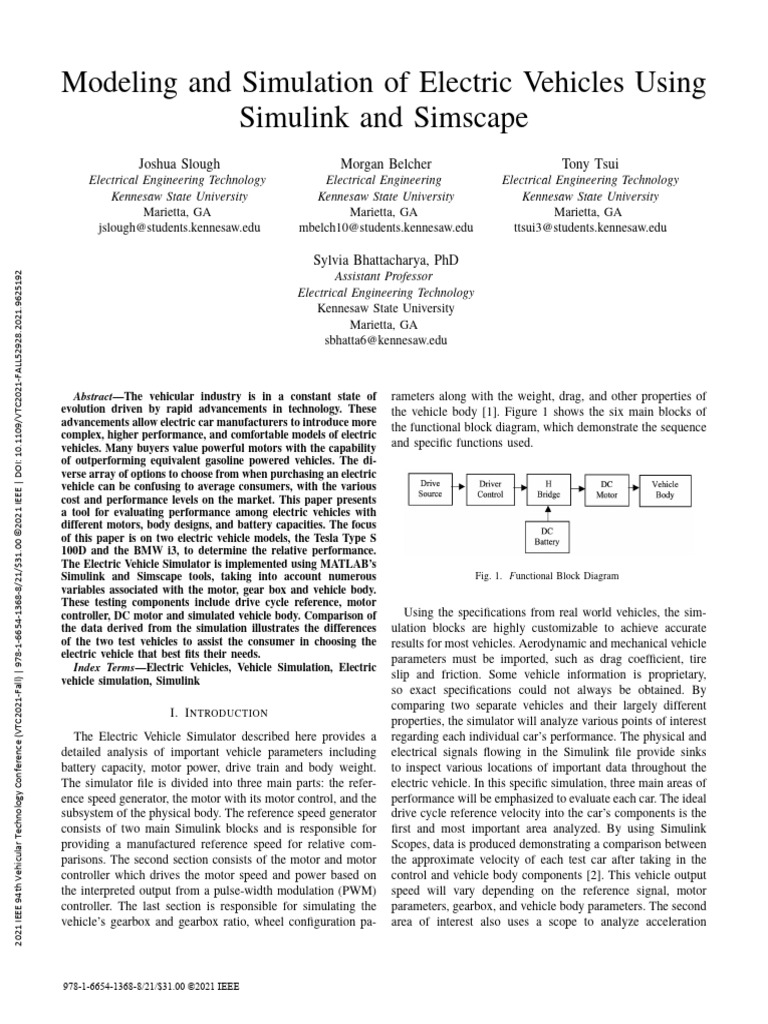 Modeling and Simulation of Electric Vehicles Using Simulink and Simscape | PDF | Electric Motor ...