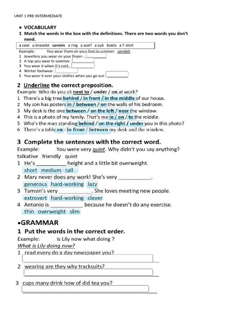 Unit 1 and 2 Pre-Intermediate | PDF