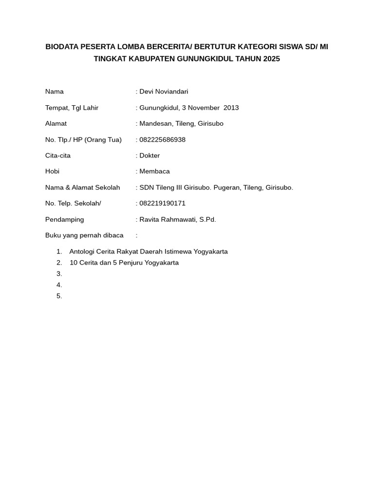 Kelengkapan Administrasi Peserta Lomba Bertutur | PDF