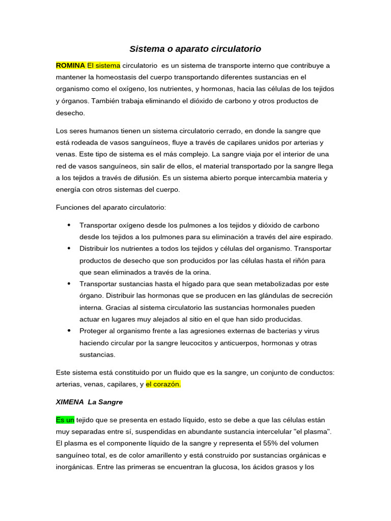Sistema o Aparato Circulatorio | PDF | Vena | Corazón