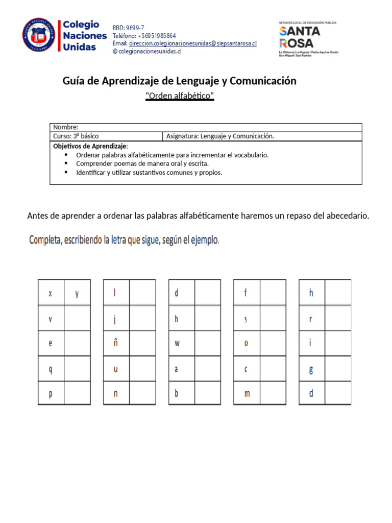 Guia Orden Alfabetico y Sustantivos | PDF | Comunicación humana ...
