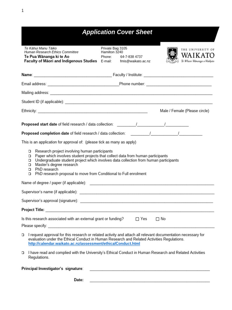 FMIS_application_cover_sheet (2) | PDF | Institutional Review Board