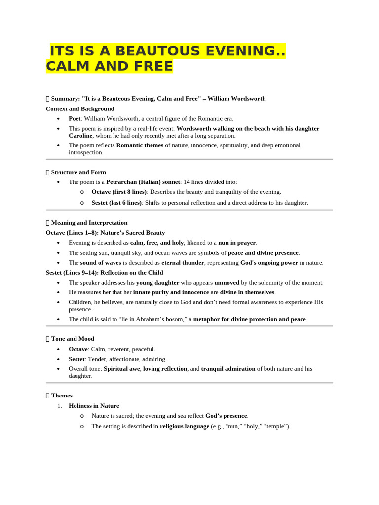 Recording - Its Is A Beautous Evening.. Calm and Free-En-us | PDF