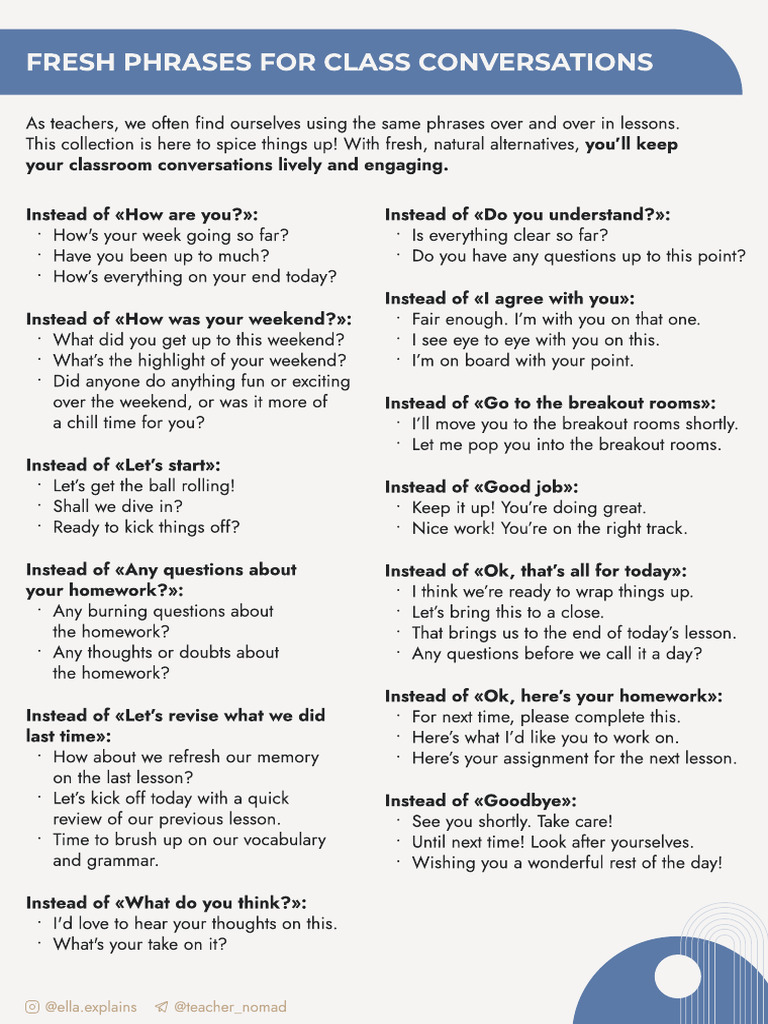 Fresh Phrases For Class Conversations | PDF