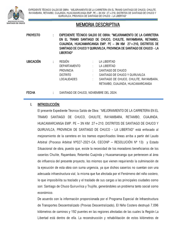 Memoria Descriptiva - 20241122 - 100744 - 539 | PDF | Hormigón | Santiago