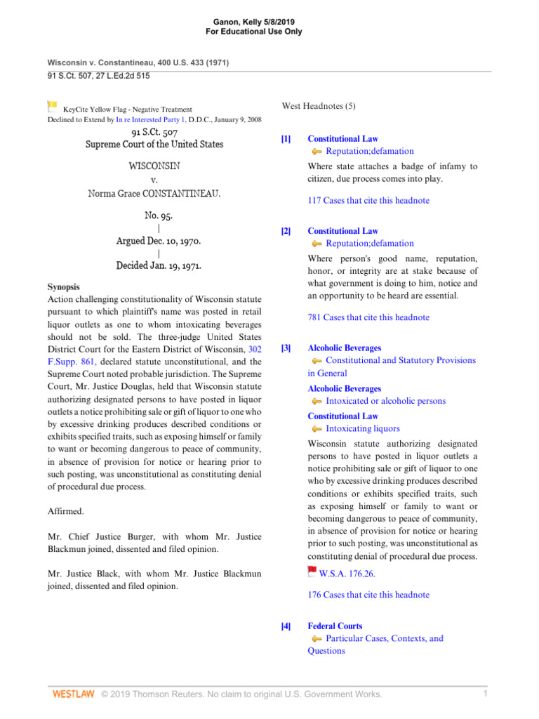 Wisconsin v. Constantineau Case Summary | PDF | Abstention Doctrine ...