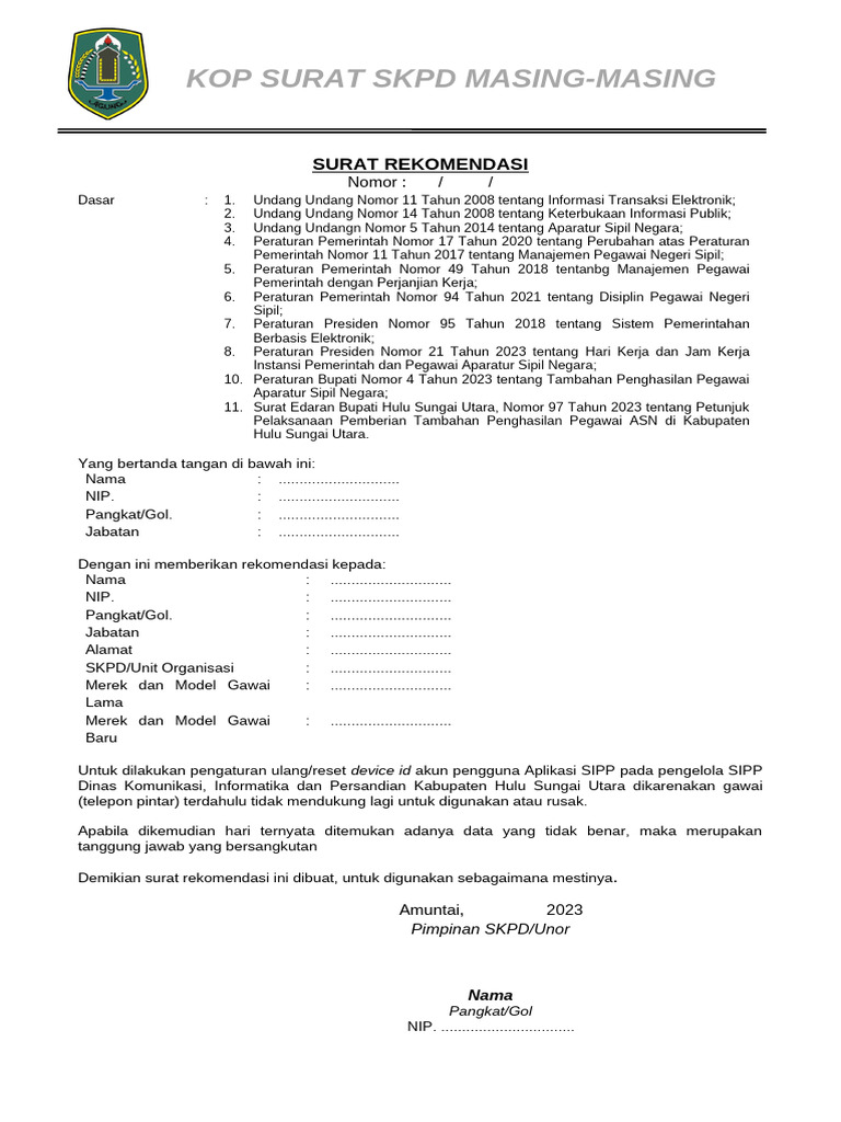 Surat Rekomendasi SKPD 2023 | PDF