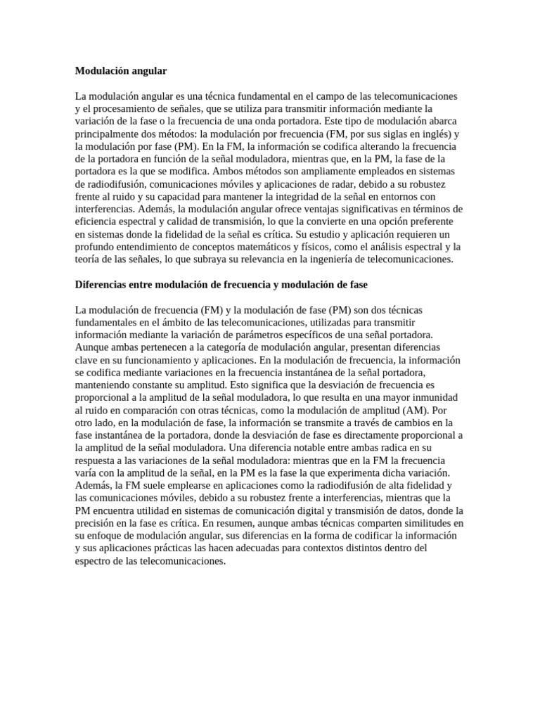 Modulación Angular | PDF | Modulación | Modulación de frecuencia
