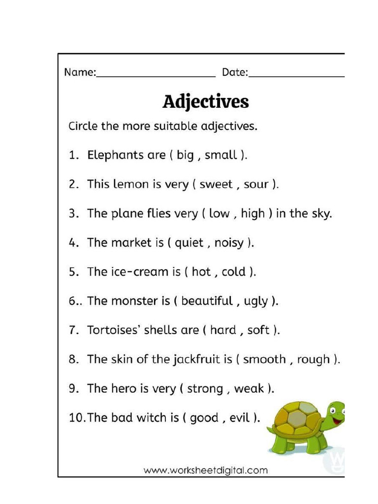 Adjective Worksheet For Grade 1 | PDF