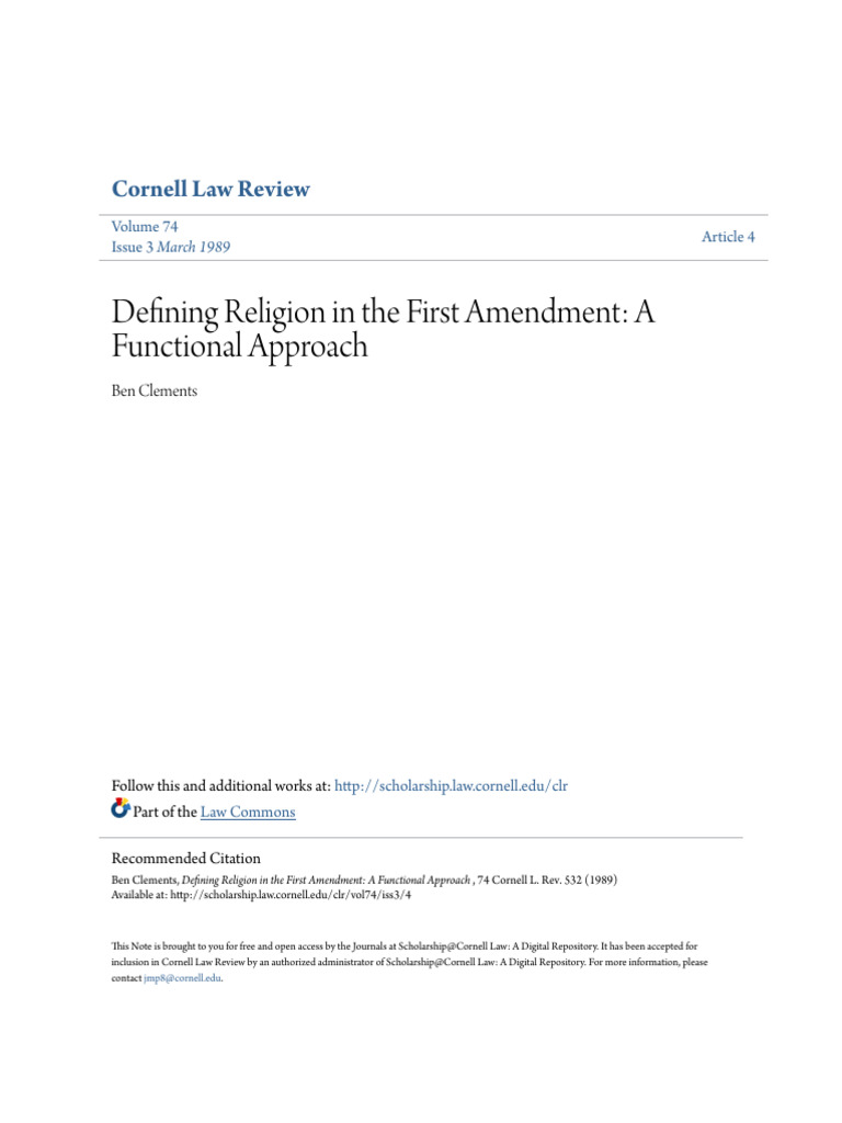 Defining Religion in The First Amendment - A Functional Approach | PDF ...