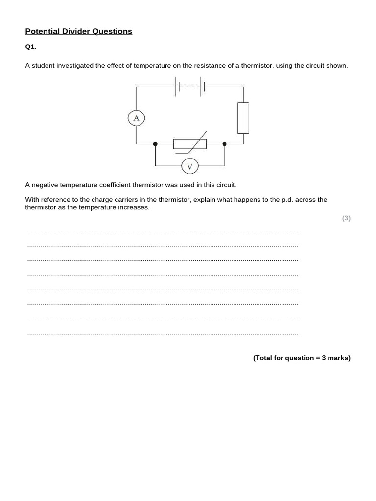 Potential Divider Questions | PDF | Voltage | Resistor