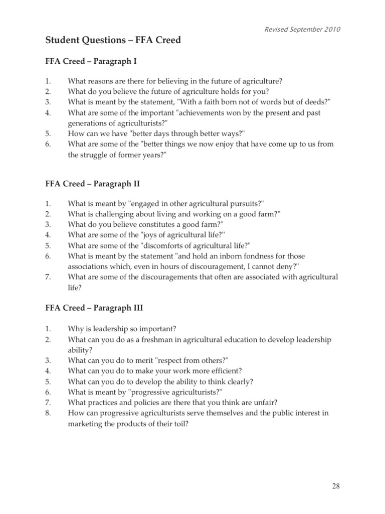 2010 SD Creed Speaking Questions | PDF