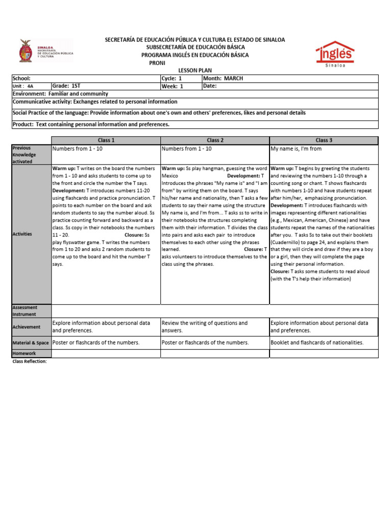 LESSON PLAN - 1st Grade - March | PDF | Fruit | Learning