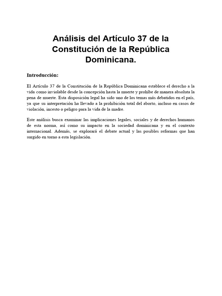 Análisis Del Artículo 37 de La Constitución de La República Dominicana ...
