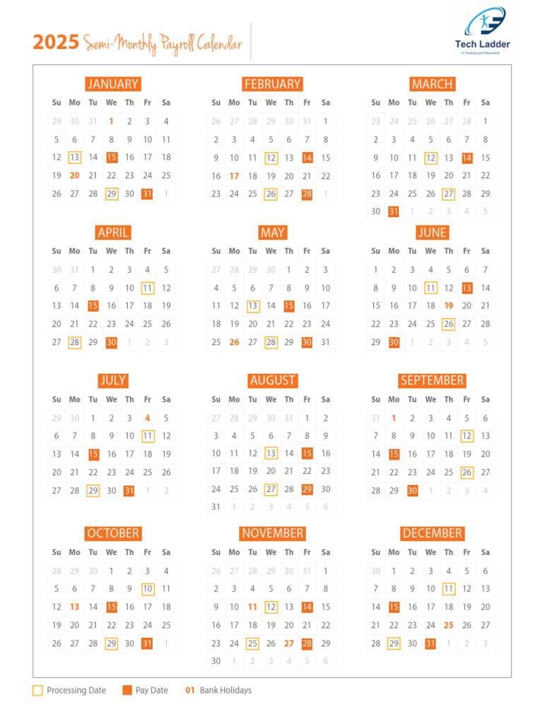 Payroll Schedule Calendar 2025 Semi Monthly | PDF