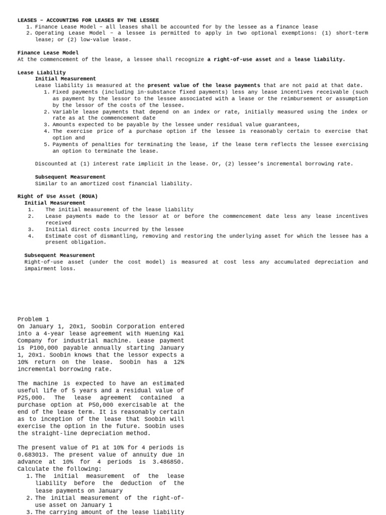 Leases - Accounting For Leases by The Lessee - Finance Lease Model ...
