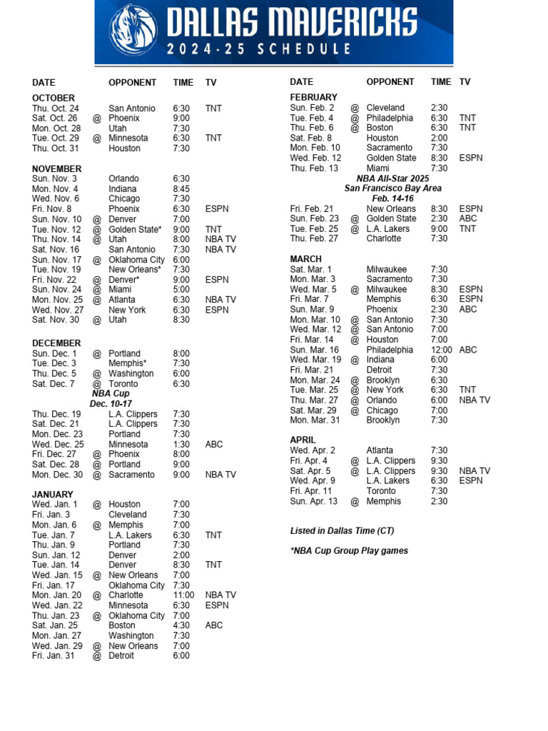 2024 25 Schedule List | PDF | National Basketball Association | Los ...