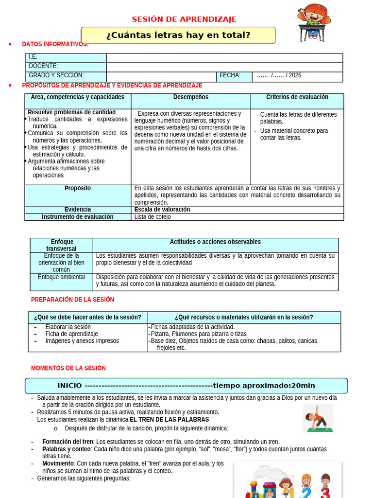 1º u3 s2 Sesion d5 Mat Cuantas Letras Hay en Total 983101047 (1) | PDF | Aprendizaje ...
