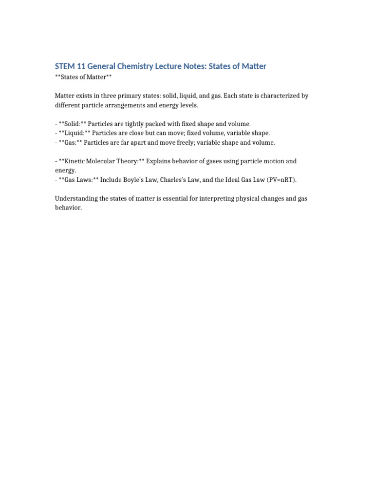 STEM11 GenChem 5 States of Matter | PDF