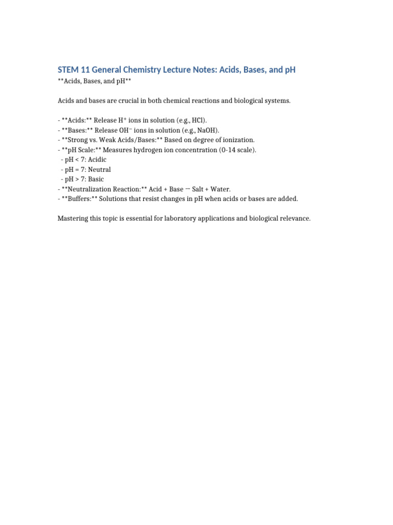 STEM11 GenChem 7 Acids, Bases, and PH | PDF