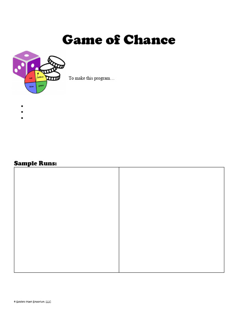 Game of Chance Coding Project | PDF