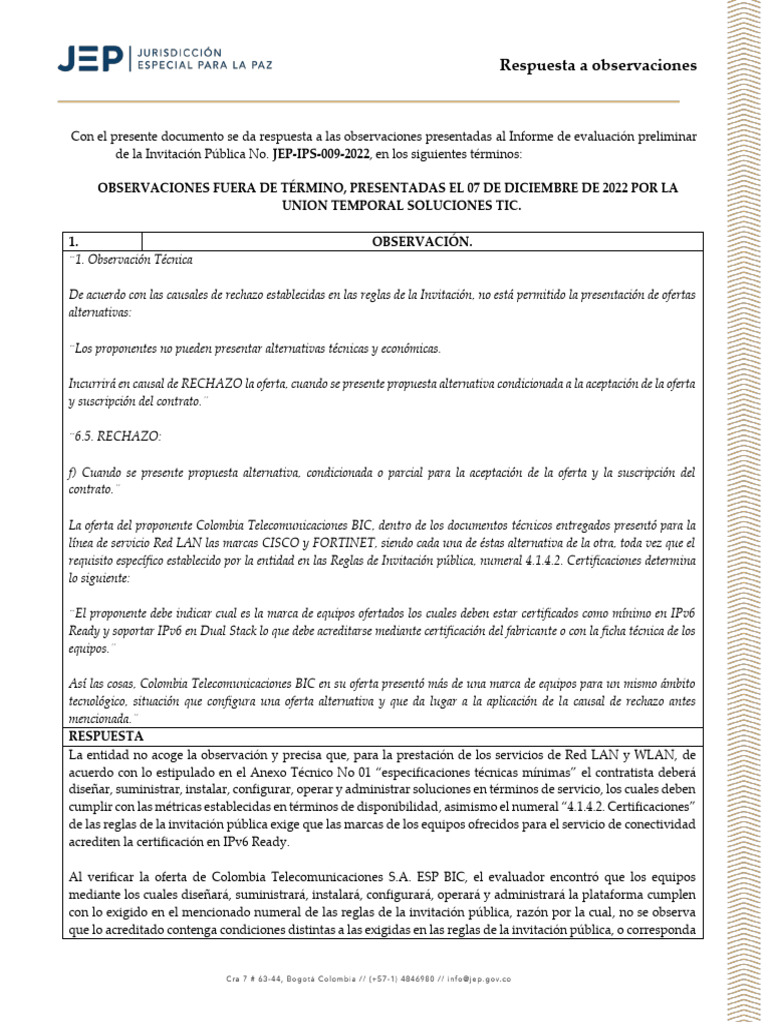 W. Formulario Respuestas A Observaciones - Evaluación Técnica - Proc ...