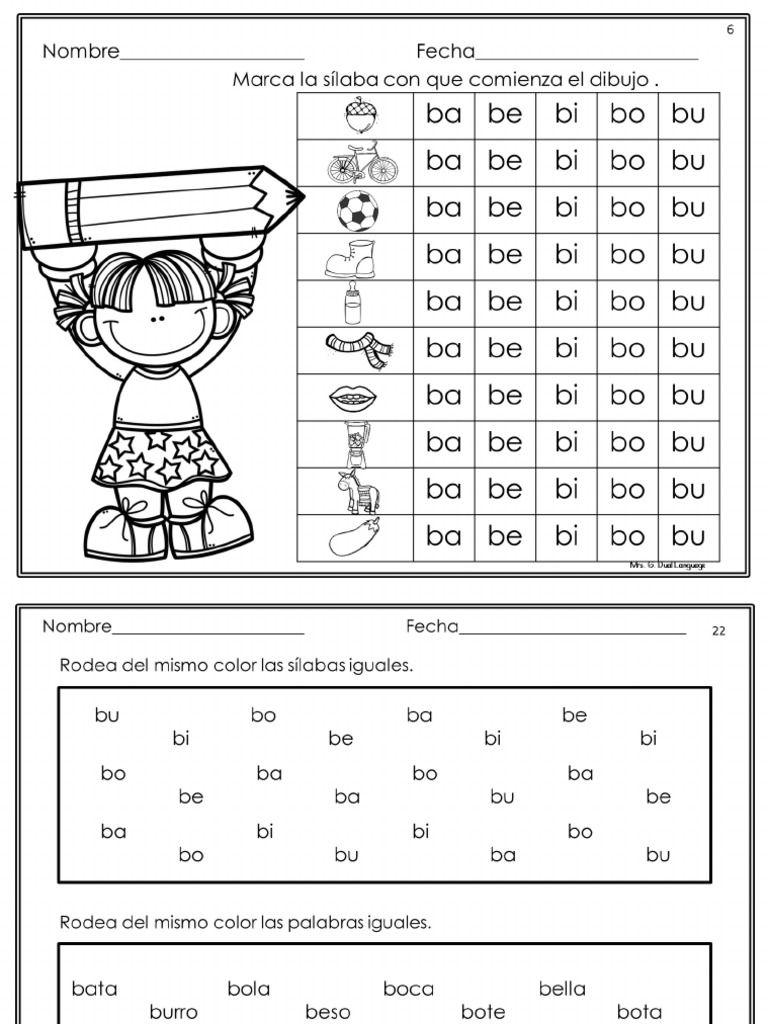 17 - Sílabas Con La Letra B - Ba, Be, Bi, Bo, Bu | PDF
