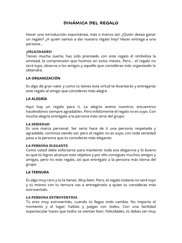 Dinámica Del Regalo | PDF | Felicidad