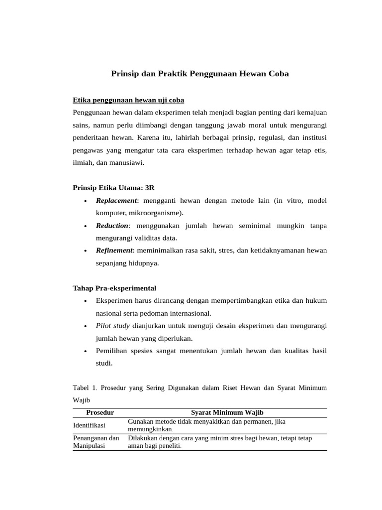 Prinsip Dan Praktik Penggunaan Hewan Coba | PDF