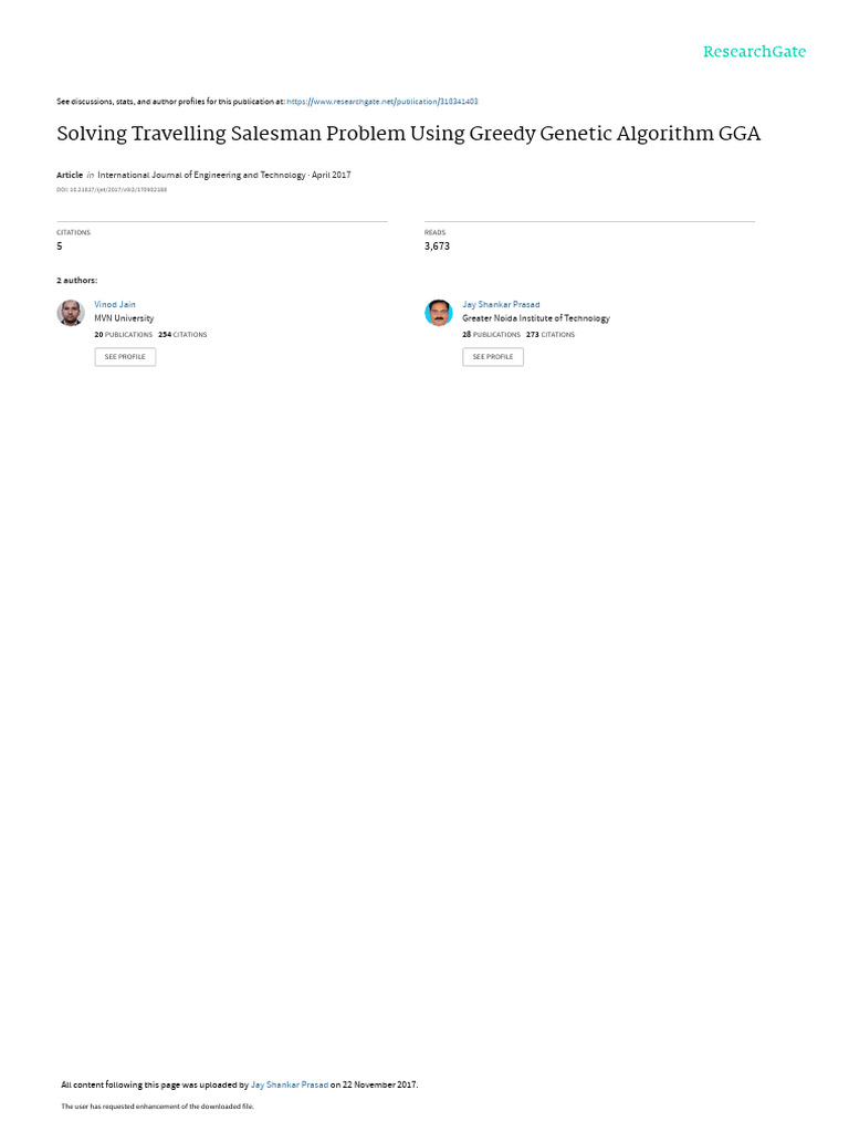 Solving Travelling Salesman Problem Using Greedy G | PDF | Genetic ...