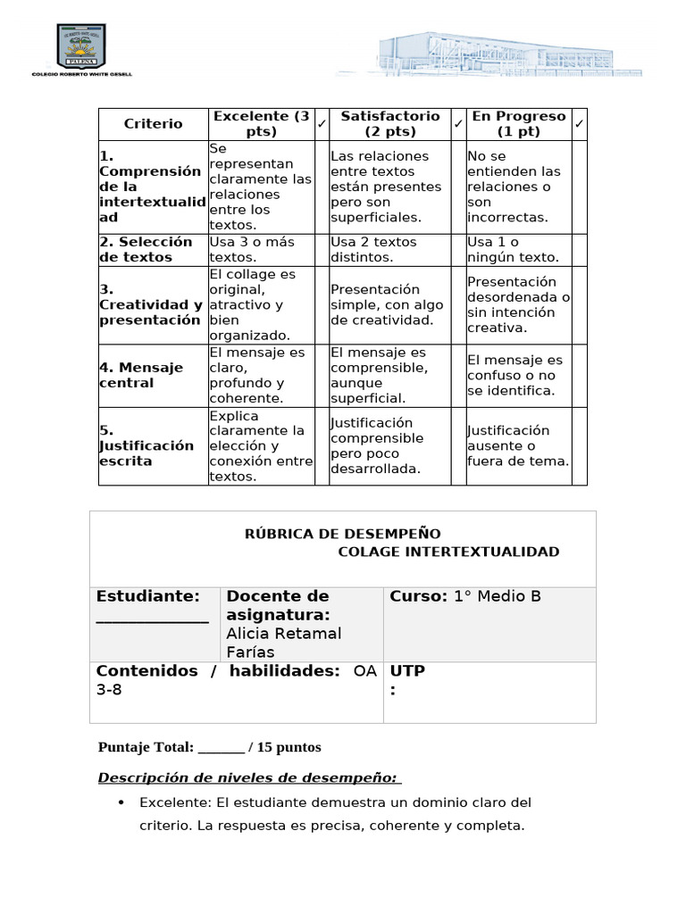 RÚBRICA COLAGE 1° Medio B | PDF | Cognición | Aprendizaje