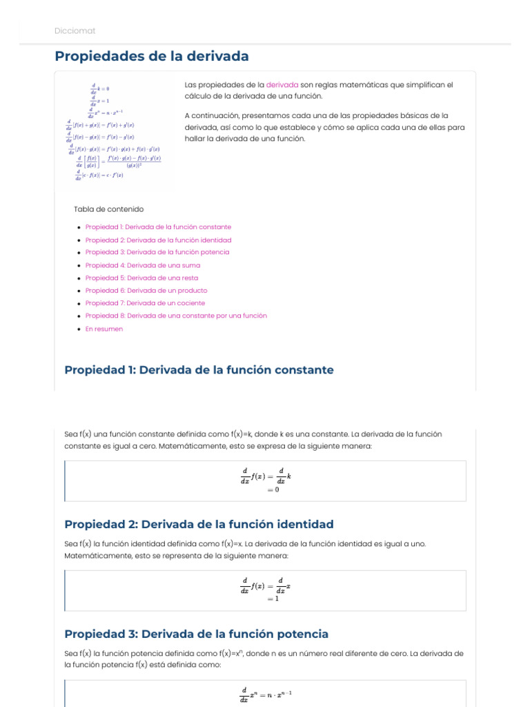 Propiedades de La Derivada - Reglas Con Ejemplos | PDF | Derivado | Exponenciación
