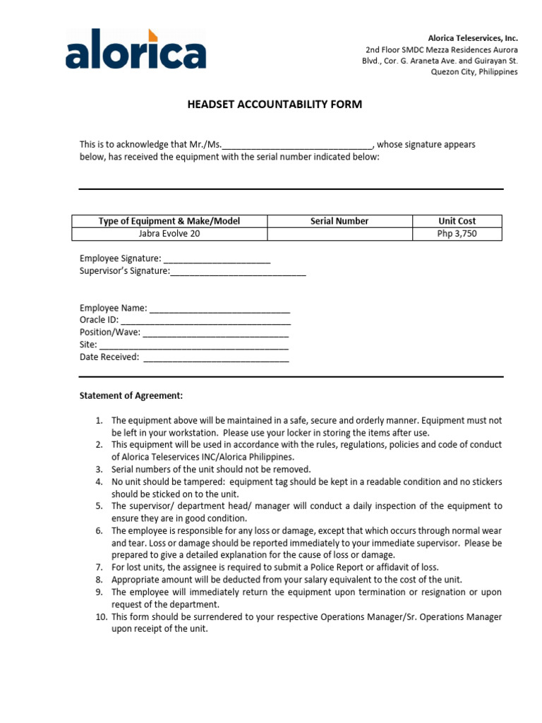 StubHub Headset Accountability Form | PDF | Business