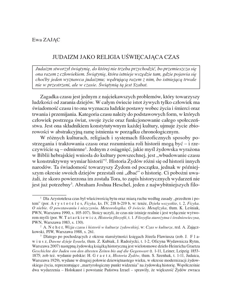 Judaizm Jako Religia Uświęcająca Czas | PDF