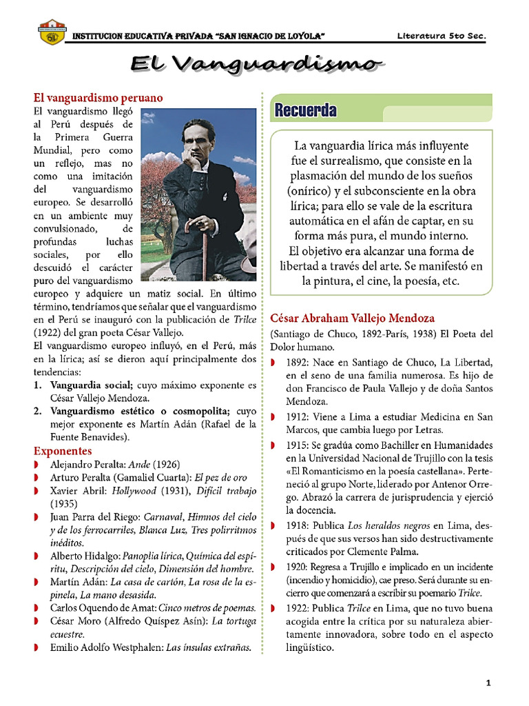Literatura 5to Ficha Vanguardismo | PDF