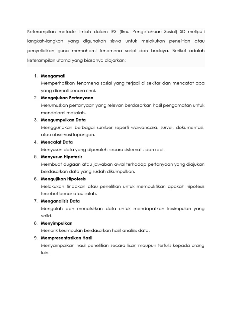 Keterampilan Metode Ilmiah dalam IPS SD | PDF