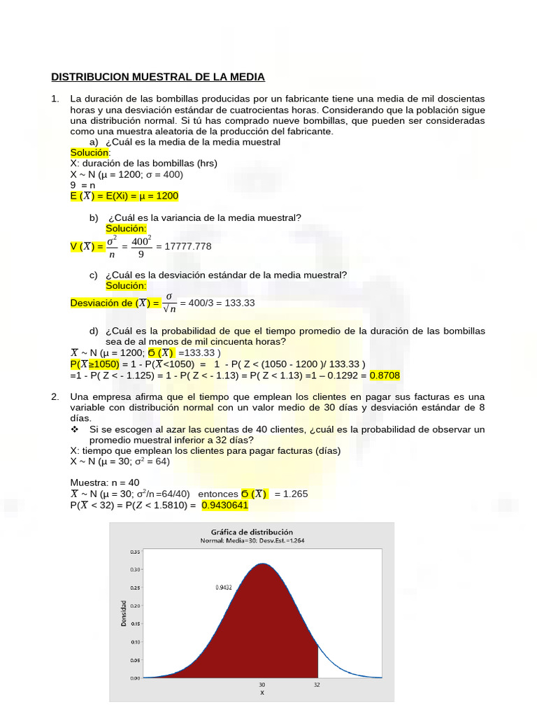 Problemas de Distribucion de La Media Muestral | PDF | Desviación Estándar | Probabilidad