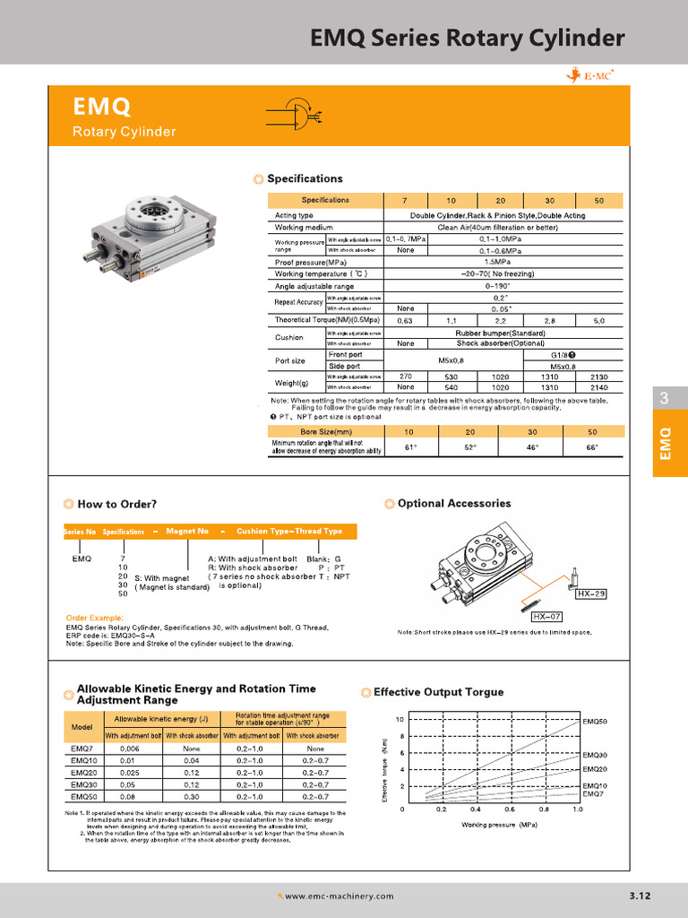 Cylinder Penaumatic Series EMQ Rotary | PDF